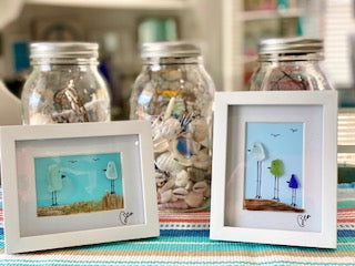 Seaglass Seagull Miniature Collage – Beach Grass